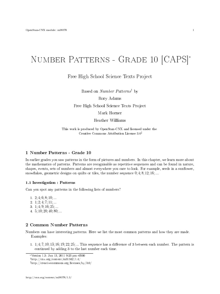 Number Patterns - Grade 10 Caps 3 PDF | PDF | Discrete Mathematics ...