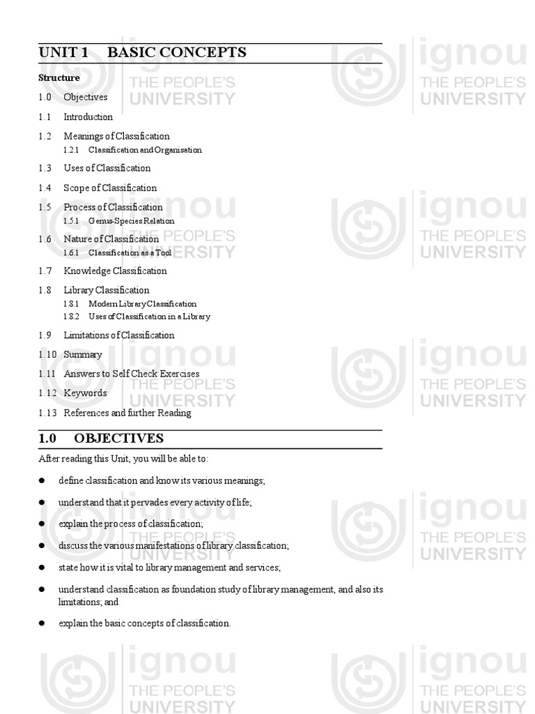 Unit 1 Basic Concepts: 1.0 Objectives | PDF | Libraries | Taxonomy ...