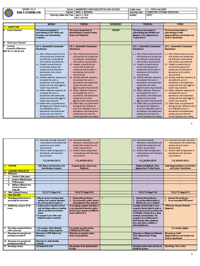 DLL CSS Grade 11 1st Week | PDF | Computer Network | Computer Hardware