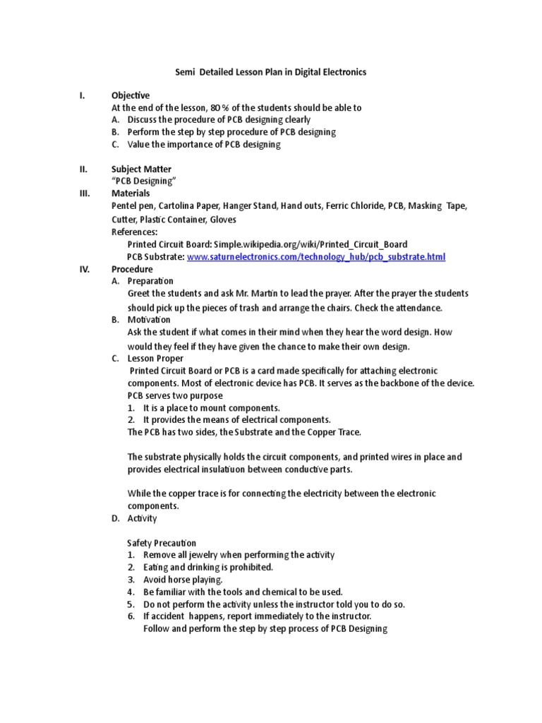 Semi Detailed Lesson Plan in Digital Electronics | PDF | Printed ...