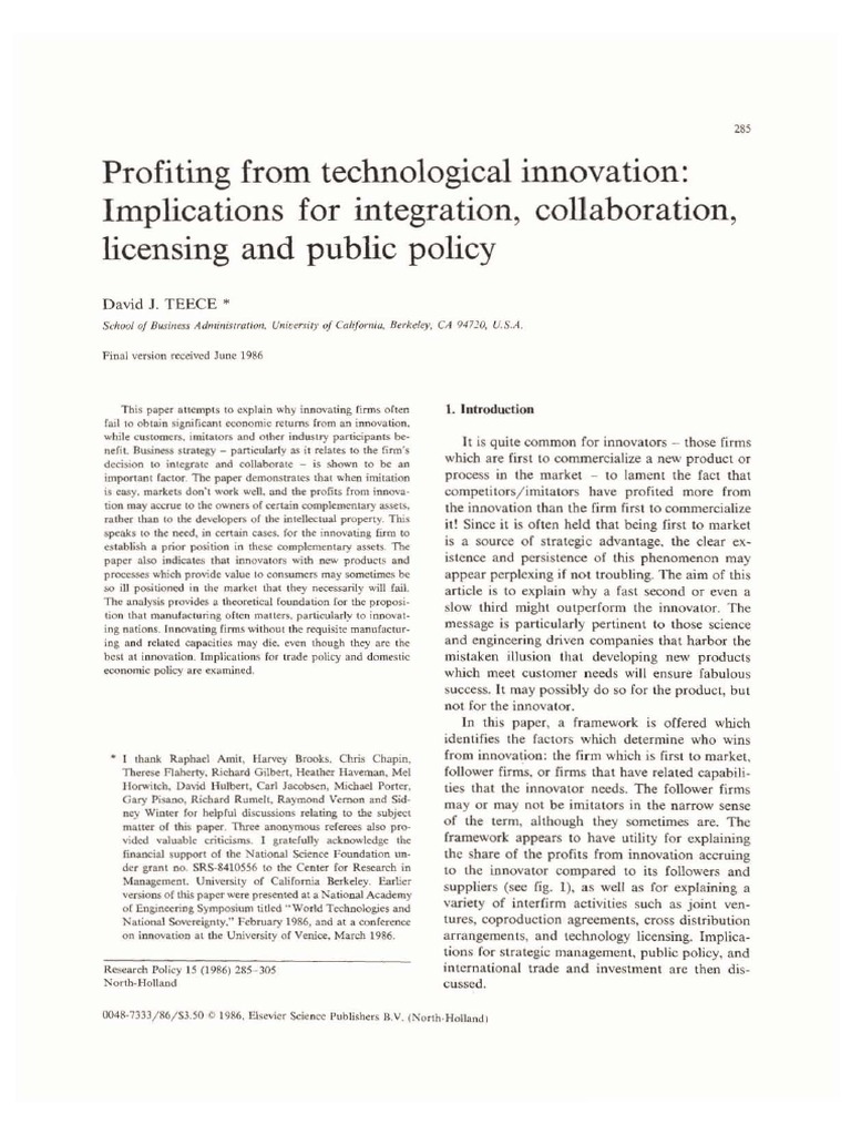 Teece - Profiting From Technological Innovation | PDF | Ct Scan ... Teece - Profiting From Technological Innovation | PDF | Ct Scan ...