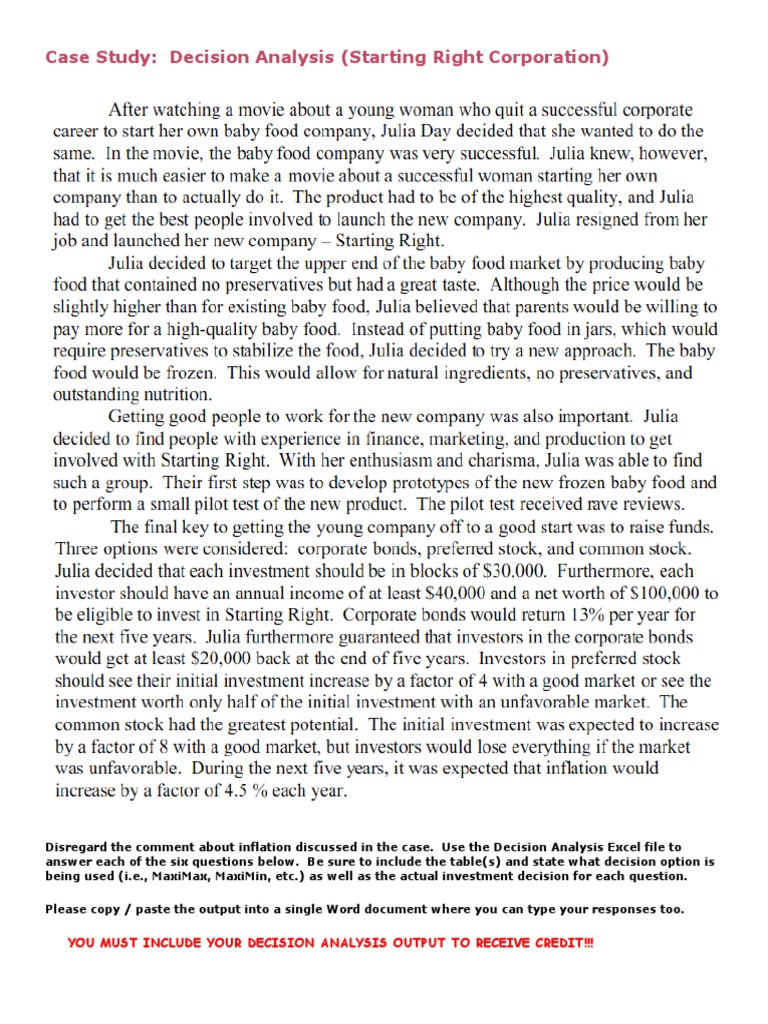 Case Study: Decision Analysis (Starting Right Corporation) | PDF