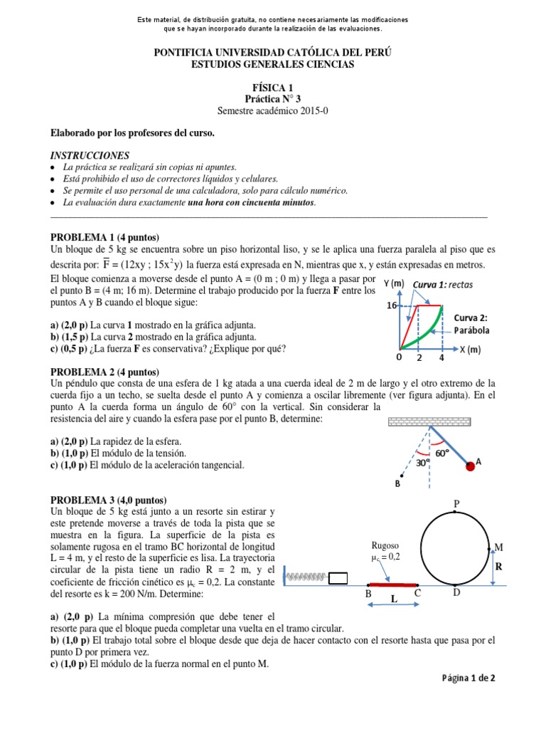 PC3 2015 - 0 - Pucp - Fisica 1 - Ex - Sol | PDF | Fricción | Cinemática