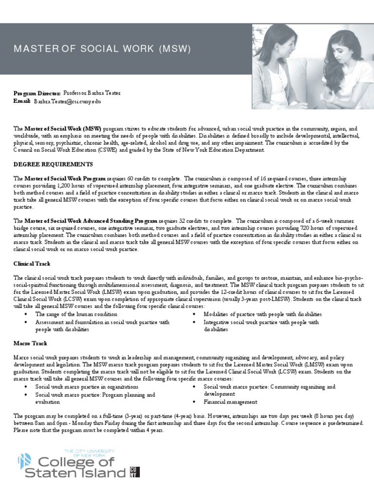 Social Work Fact Sheet | PDF | University And College Admission ...