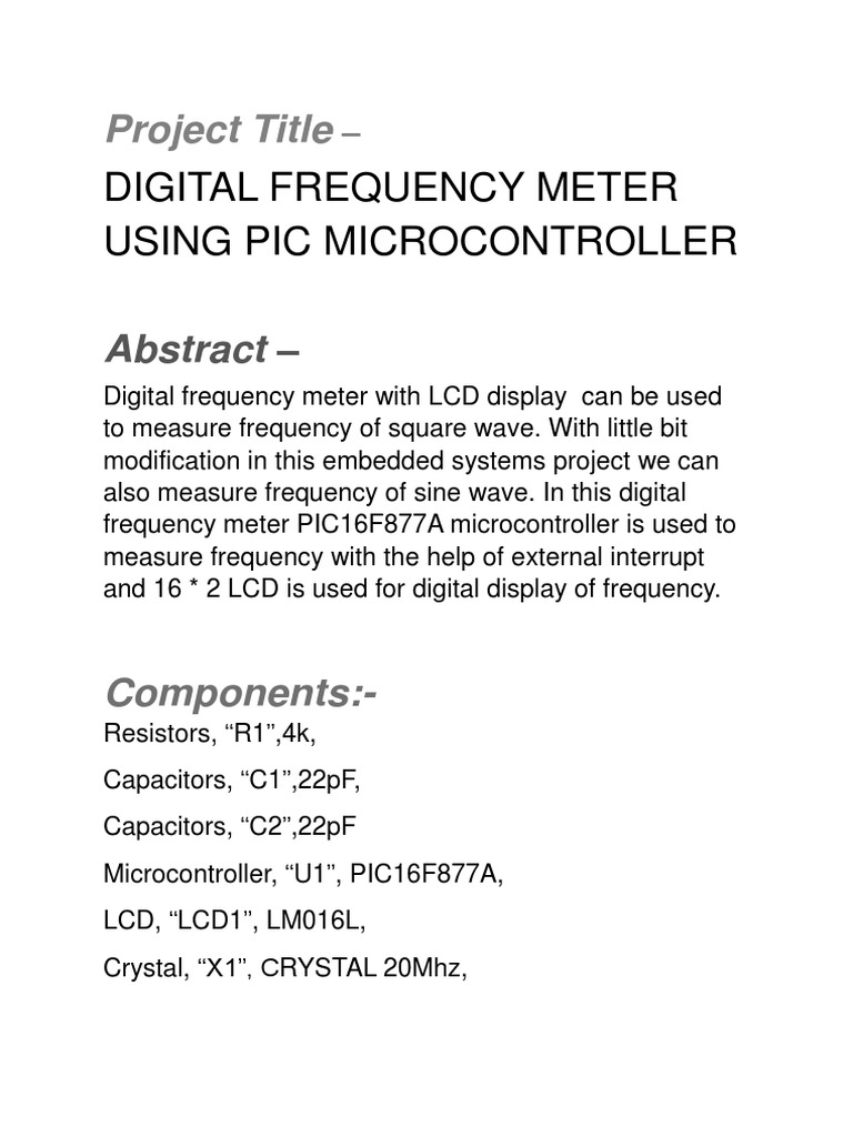 Digital Frequency Meter Using Pic Microcontroller: Project Title | PDF