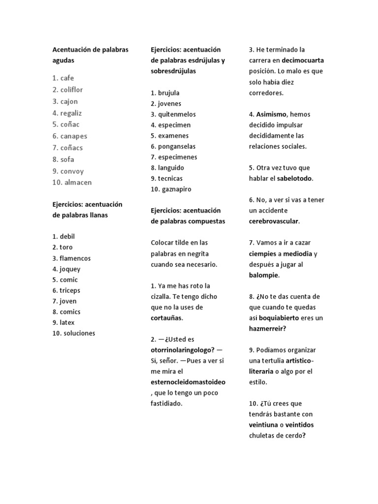 Acentuación de Palabras Agudas | PDF | Deportes | Ocio