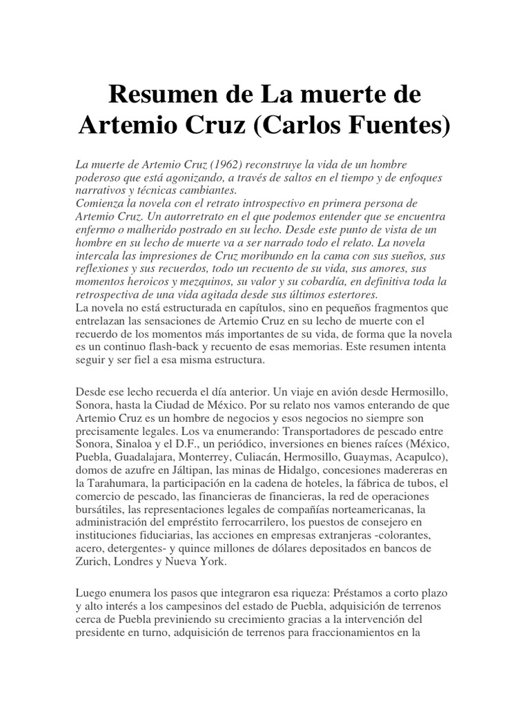 Resumen de La Muerte de Artemio Cruz | PDF | guerra civil Española | Bolsa