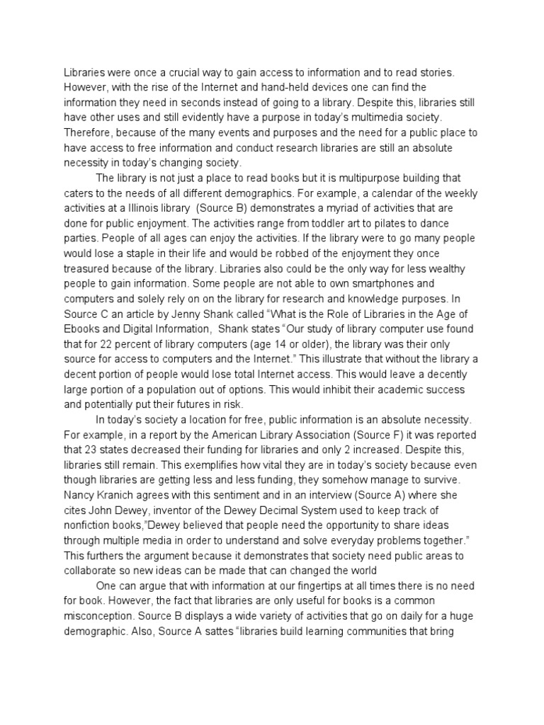 Libraries Synthesis Essay - 2 | PDF | Libraries | Internet