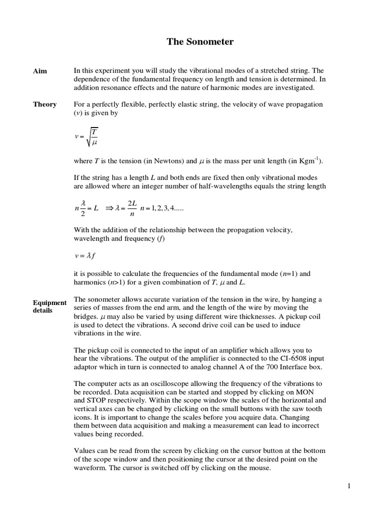 The Sonometer: L N L N N | PDF | Resonance | Normal Mode