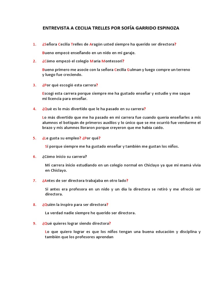 Entrevista A Cecilia Trelles Por Sofía Garrido Espinoza | PDF