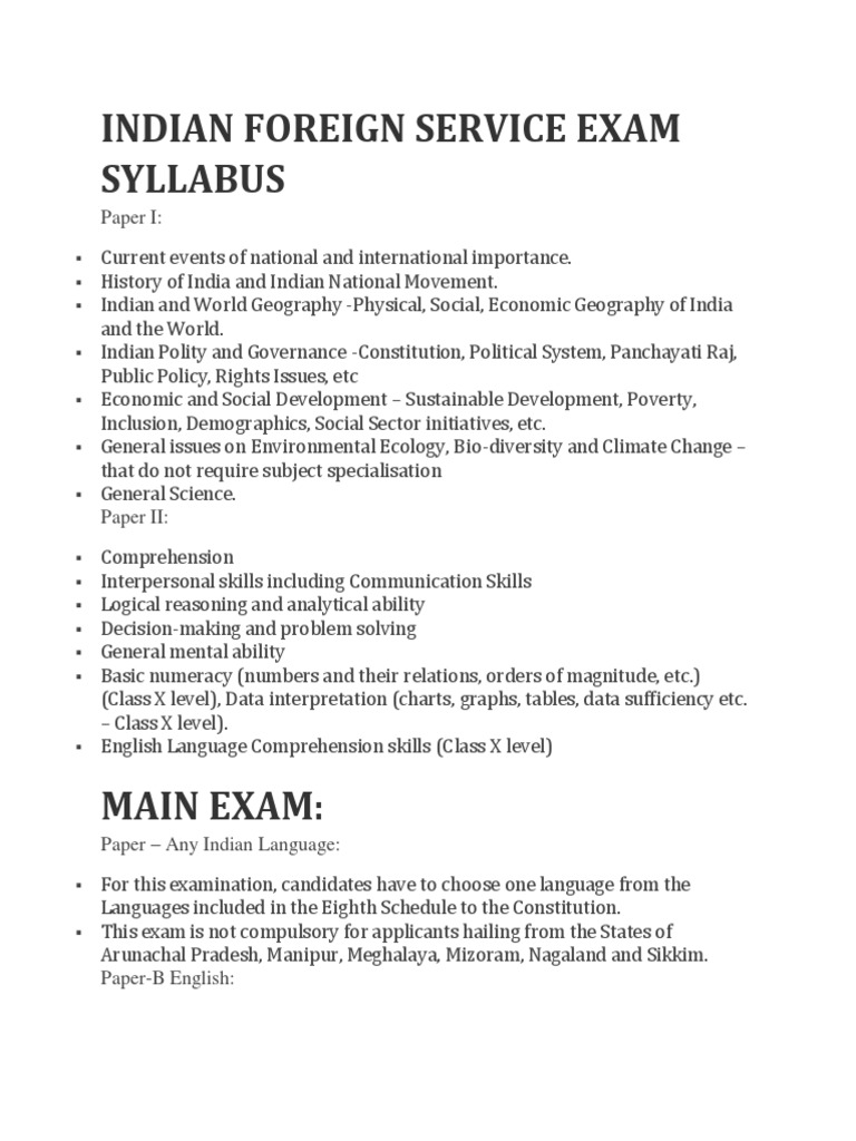 Indian Foreign Service Exam Syllabus | Download Free PDF | Economic ...