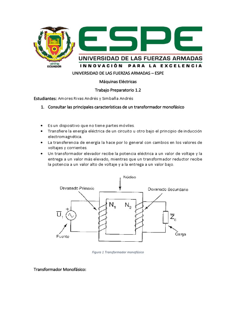 Trabajo Preparatorio 1.2 Máquinas Eléctricas Lab 4351 | PDF | Transformador | Corriente eléctrica
