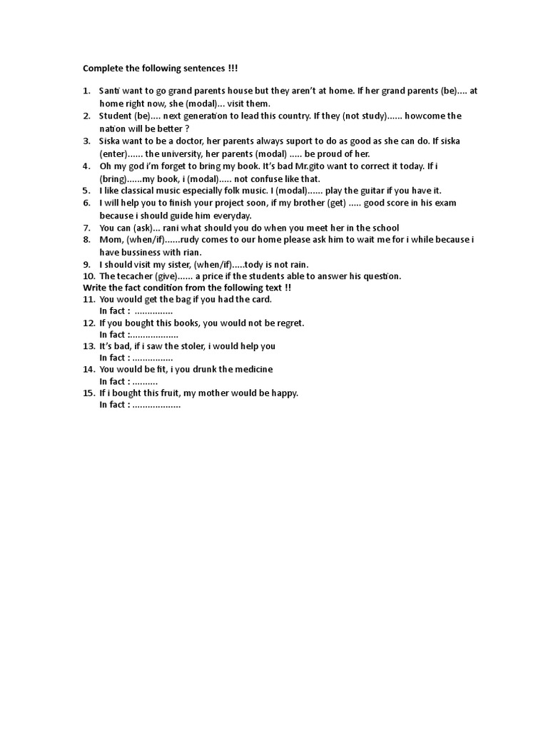 Complete The Following Sentences | PDF