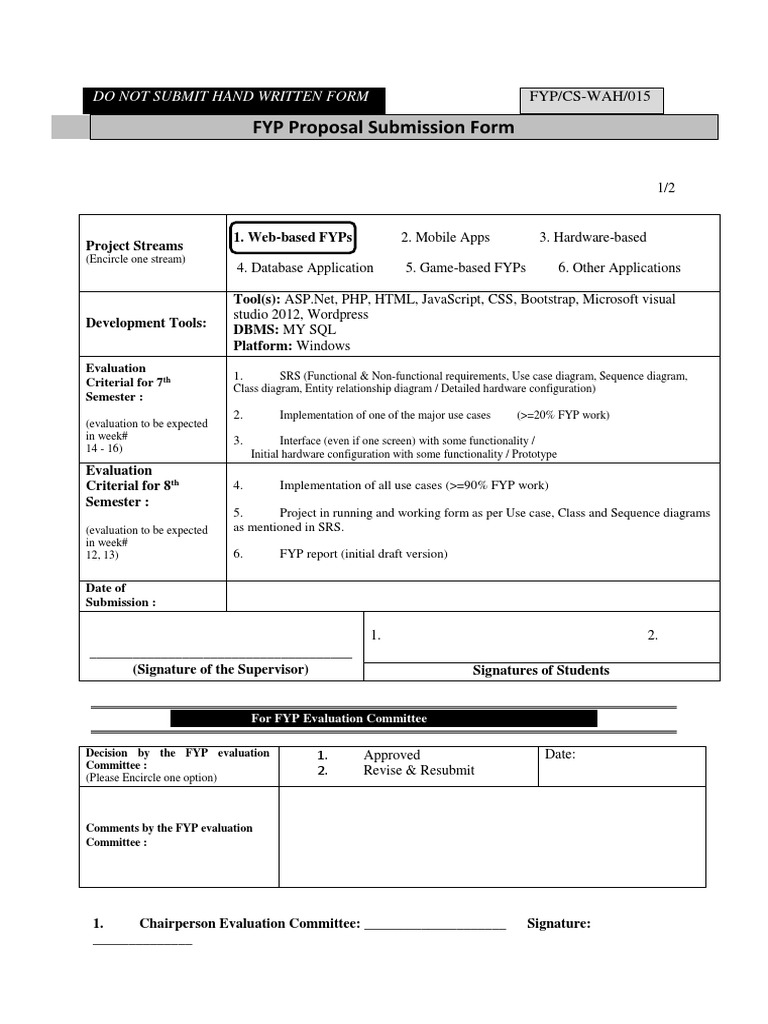 FYP Proposal Submission Form: Do Not Submit Hand Written Form | PDF | Web Application | Databases