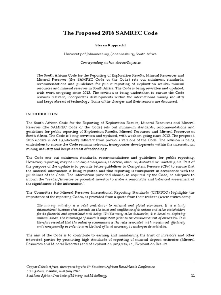 011-Rupprecht - Samrec Proposal 2016 | PDF | Minerals | Mining
