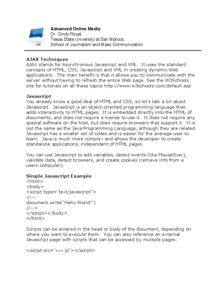 Ajax | PDF | Ajax (Programming) | Java Script Ajax | PDF | Ajax (Programming) | Java Script