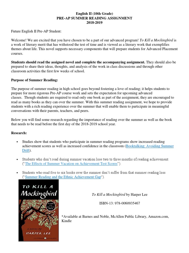 10th Grade Summer Reading | PDF | Advanced Placement | Idea