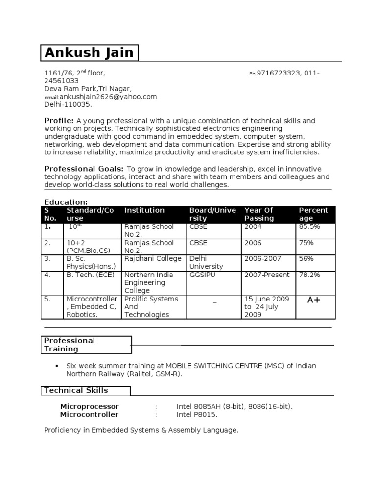 Resume Ankush Jain Pdf Embedded System Microcontroller