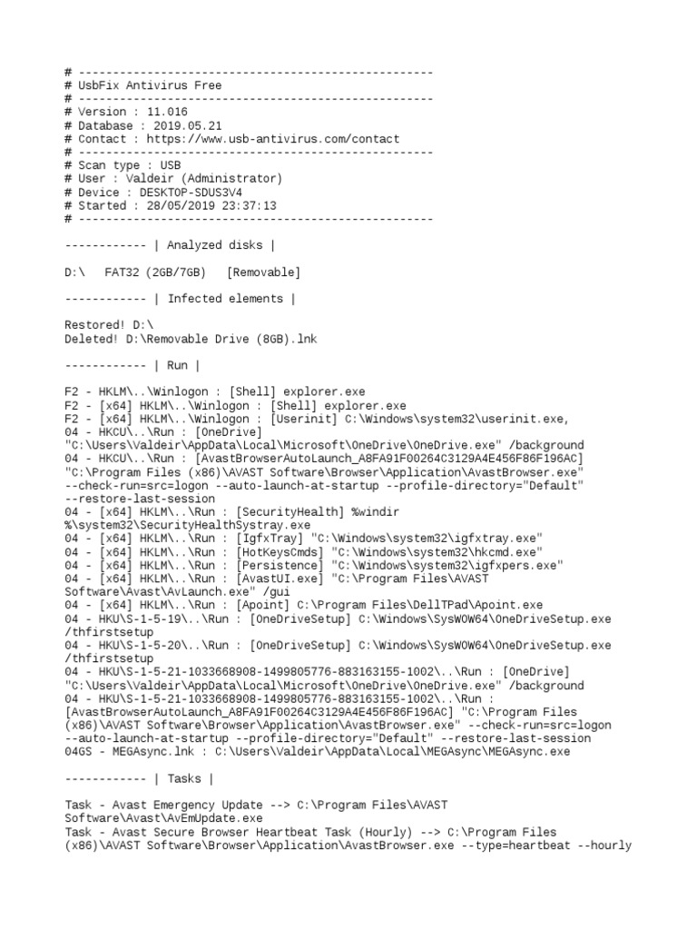 UsbFix Report | PDF | Windows Registry | Microsoft Windows