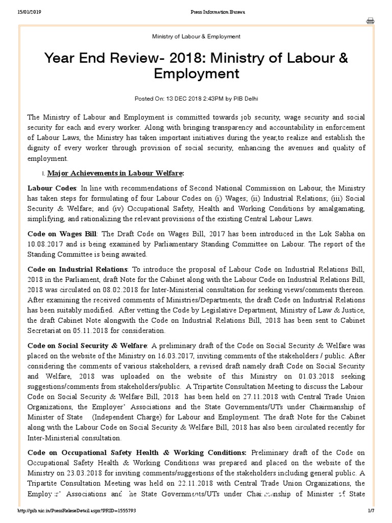 Press Information Bureau | PDF | Occupational Safety And Health ...