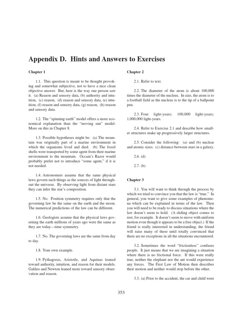 Appendix D. Hints and Answers To Exercises | PDF | Buoyancy | Force