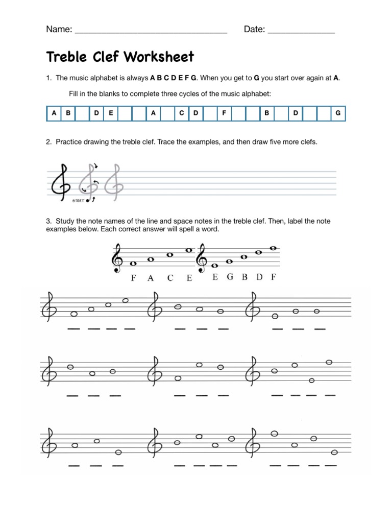 Treble Clef Practice Worksheet | PDF | Language Arts & Discipline