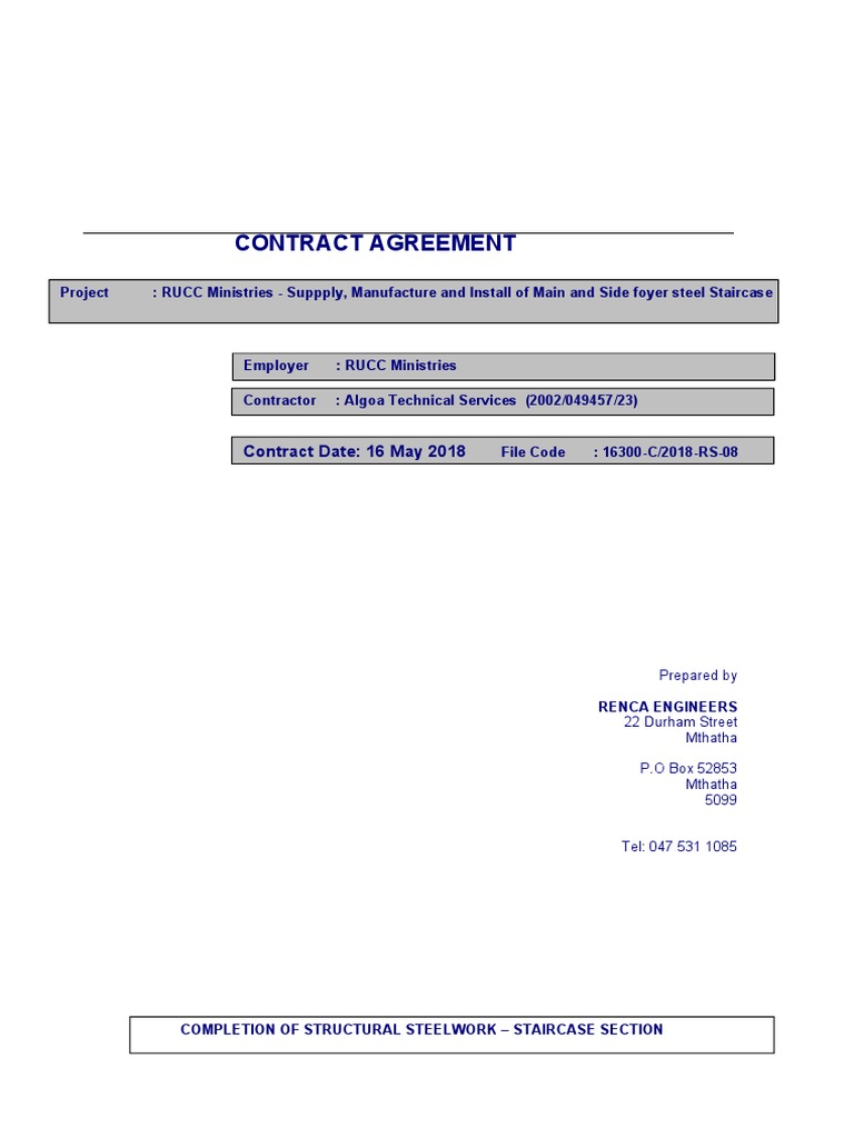 RUCC Ministries - Contract For Staircase | PDF | Guarantee | Indemnity
