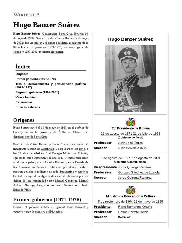 Hugo Banzer Suárez | PDF | Organizaciones relacionadas con el gobierno ...