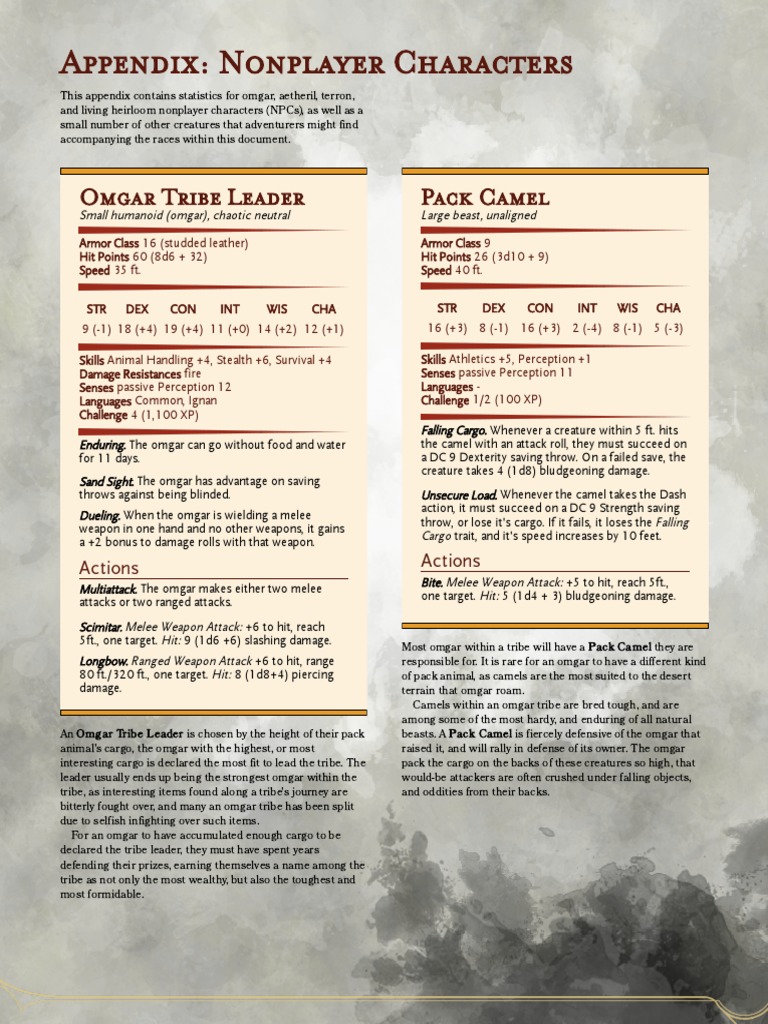 Appendix: Nonplayer Characters: Omgar Tribe Leader Pack Camel | PDF ...