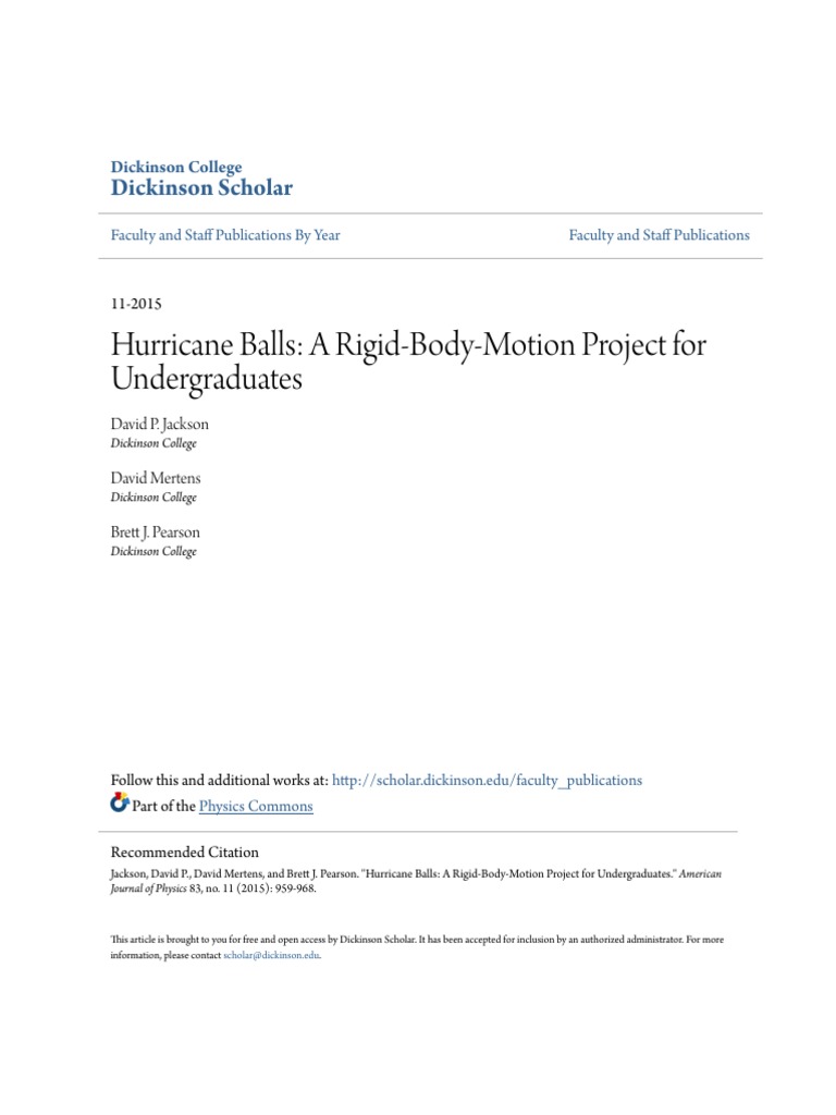 Hurricane Balls: A Rigid-Body-Motion Project For Undergraduates | PDF ...