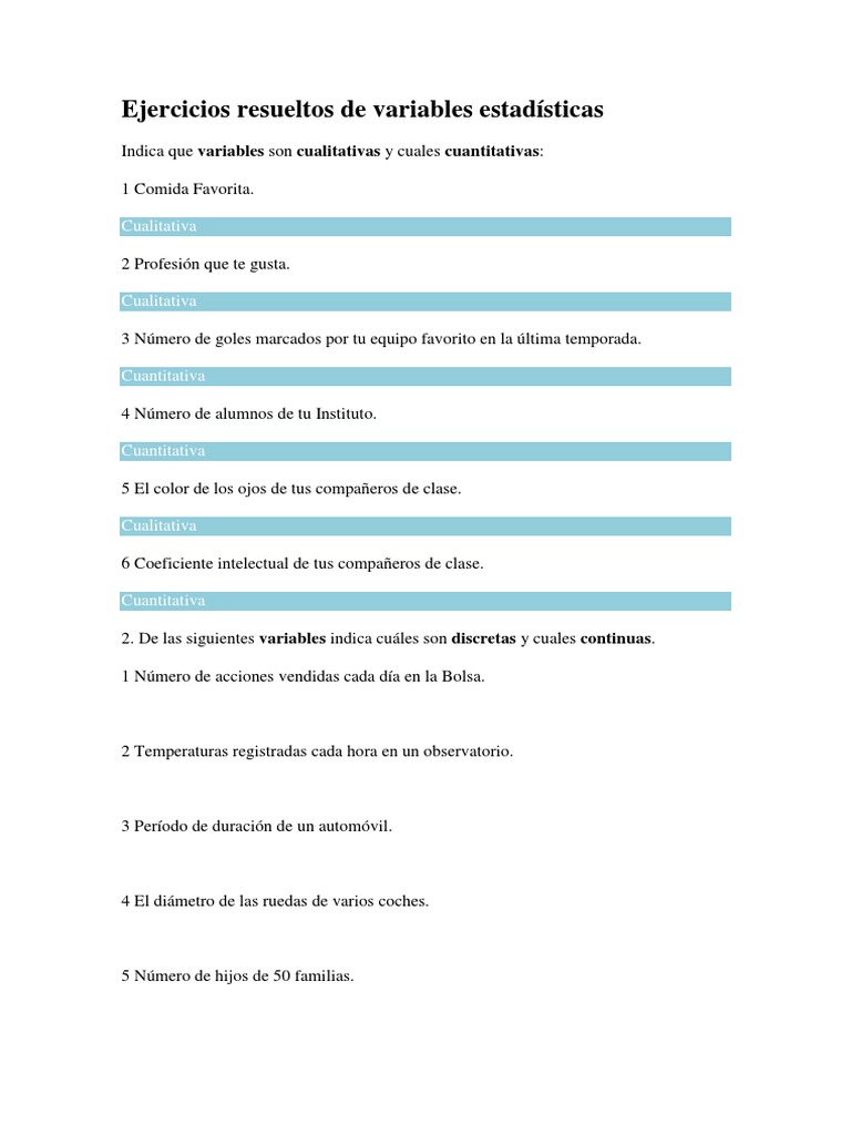 Ejercicios Resueltos de Variables Estadísticas | PDF