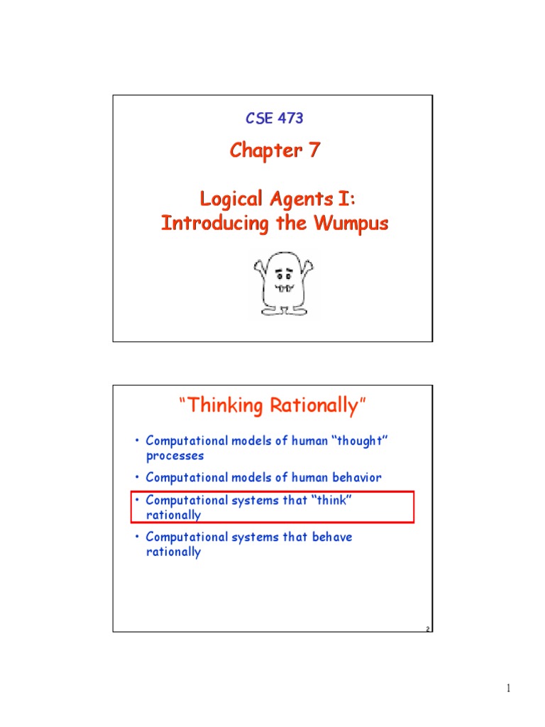 Logical Agents I: Introducing The Wumpus | PDF | Logical Consequence | Knowledge Representation ...