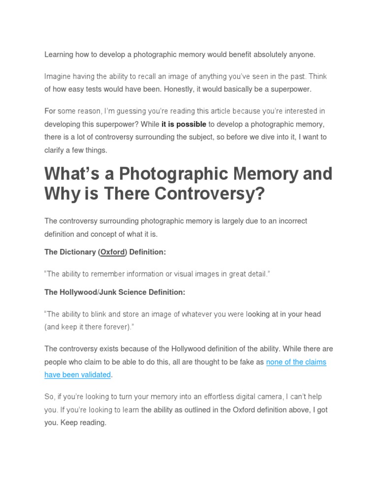 How To Develope A Photographic Memory | PDF | Memory ...