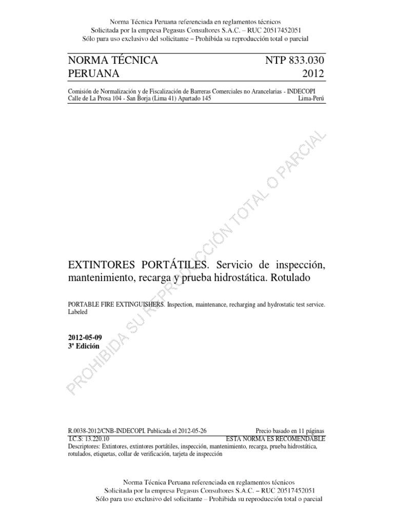 Norma Técnica NTP 833.030 Peruana 2012: 2012-05-09 3 Edición | PDF | Naturaleza | Gases