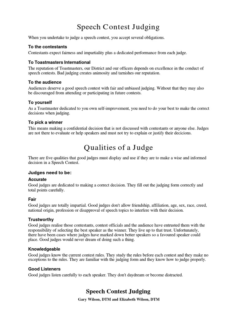 Speech Contest Judging | PDF | Body Language | Thought