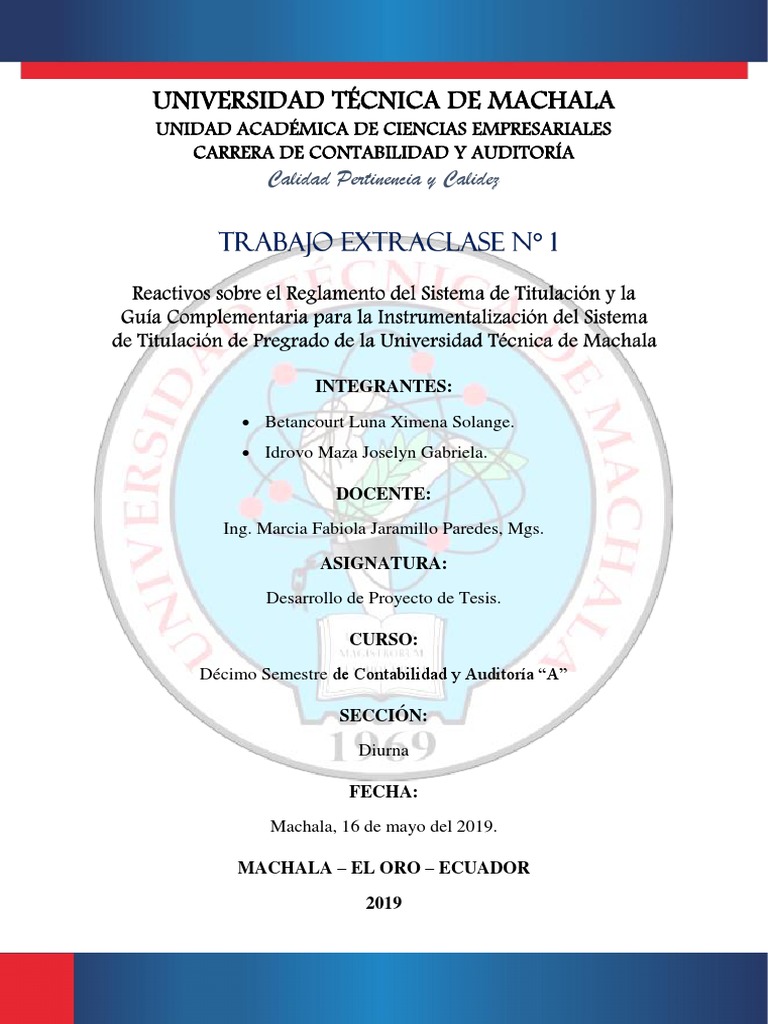 Reglamento de Titulación UTMACH 2019 | PDF | Prueba (evaluación)