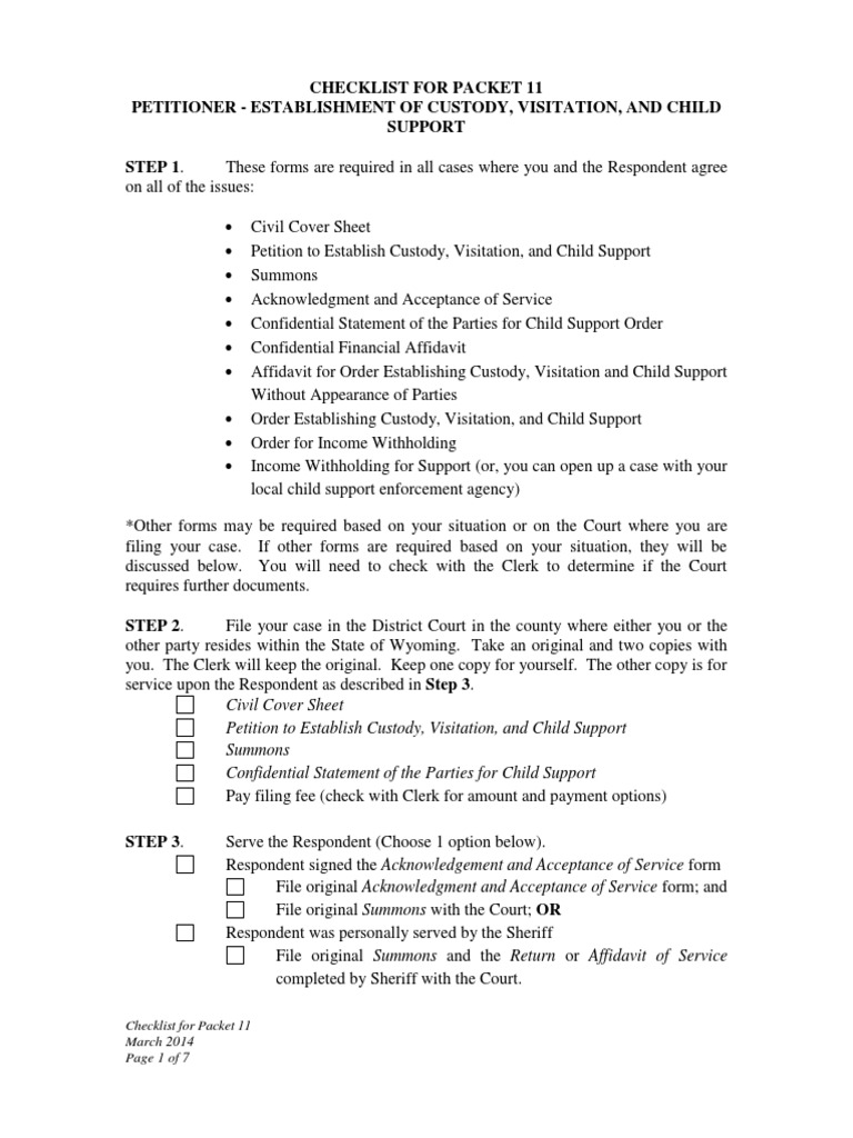 Checklist For Packet 11 Petitioner - Establishment of Custody ...