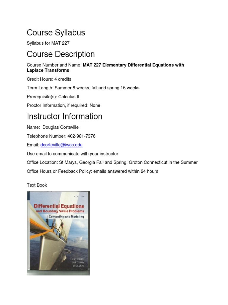 Course Syllabus Course Description: MAT 227 Elementary Differential ...