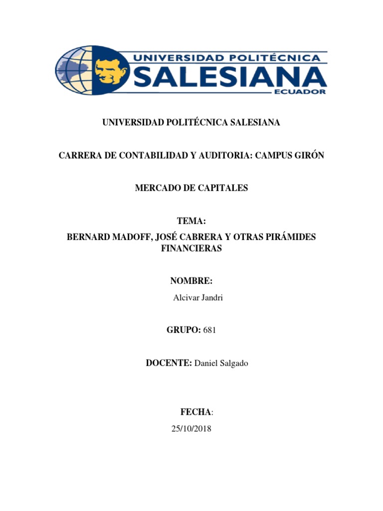 Ensayo Bernard Madoff - Notario Cabrera | PDF | Esquema Ponzi | Inversiones