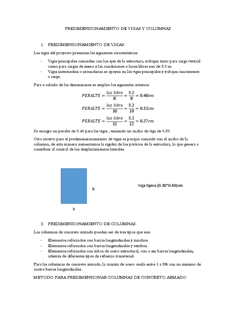 Predimensionamiento De Vigas Y Columnas Pdf Concreto Reforzado