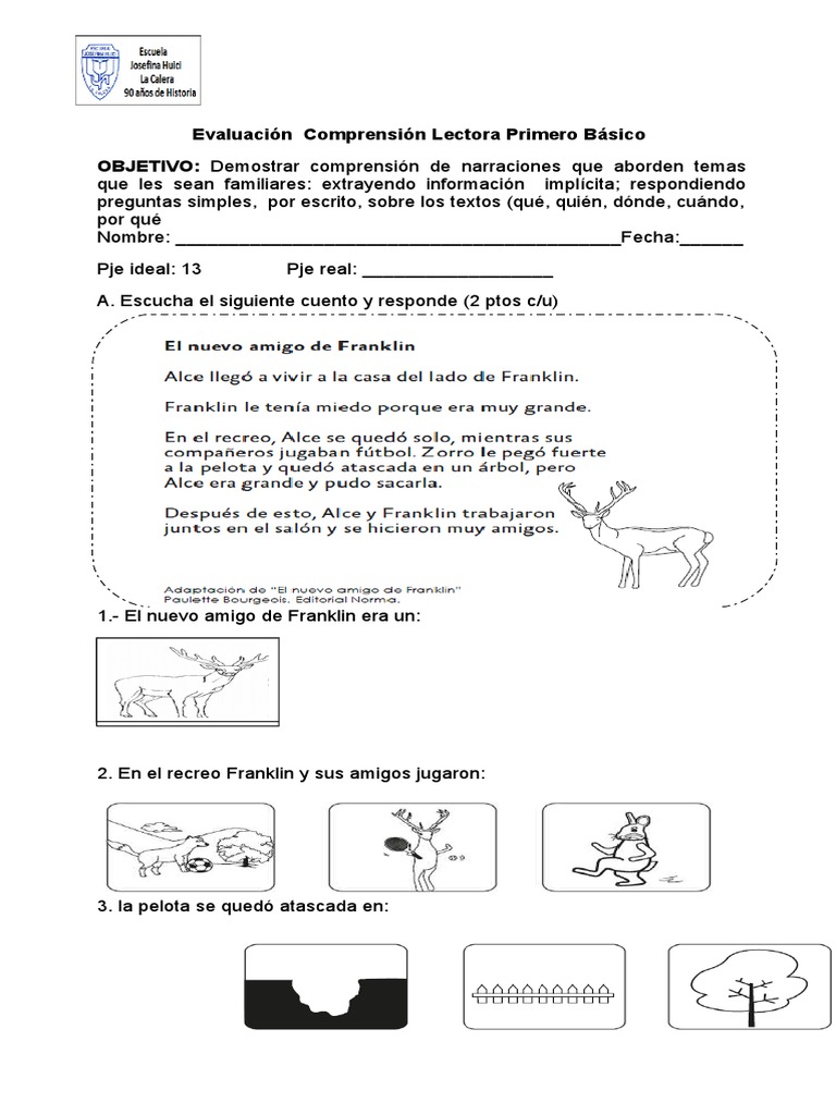 Evaluación Comprensión Lectora Primero Básico | PDF