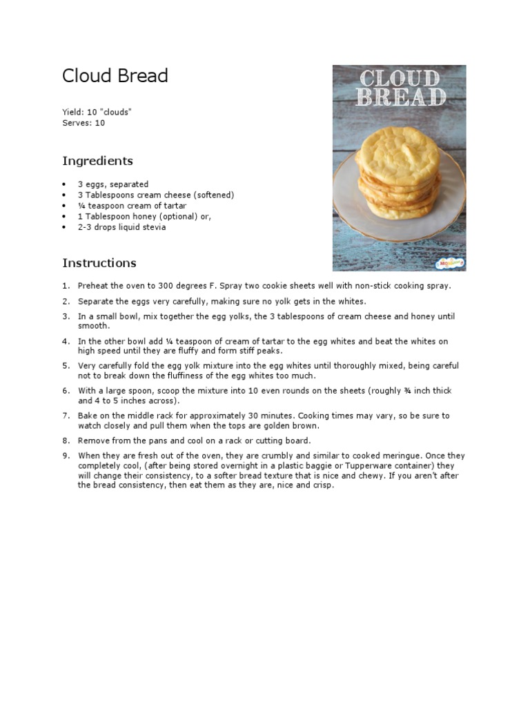 Easy Cloud Bread Recipe for 10 | PDF | Cooking, Food & Wine