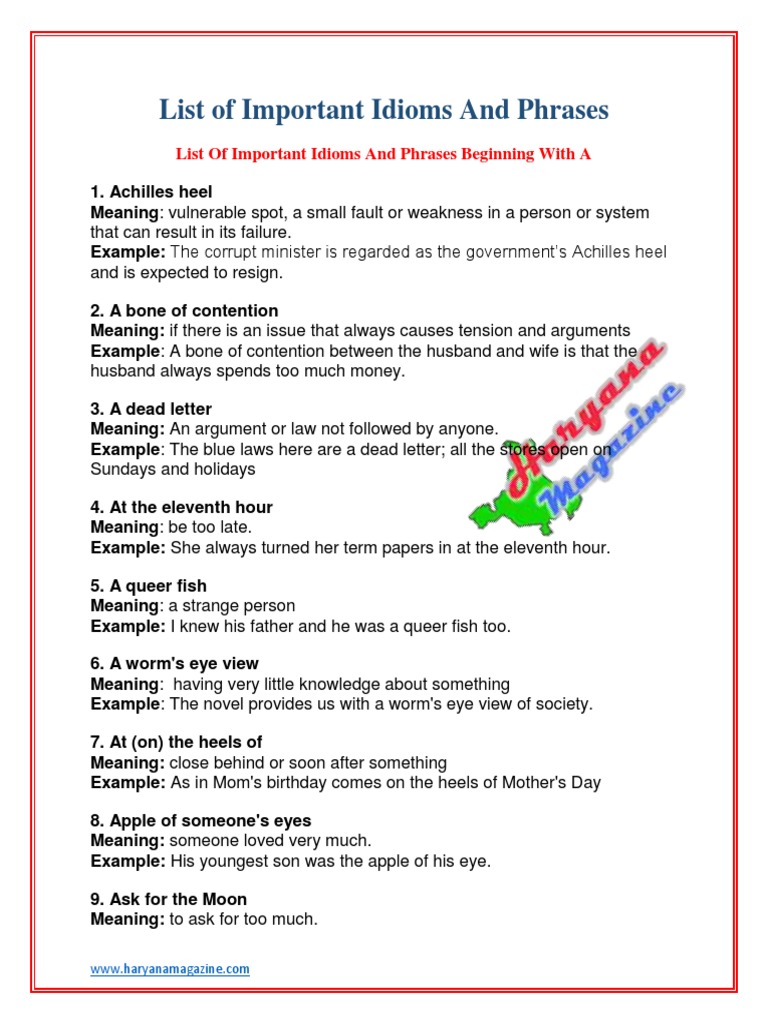 List of Important Idioms and Phrases | PDF | Idiom