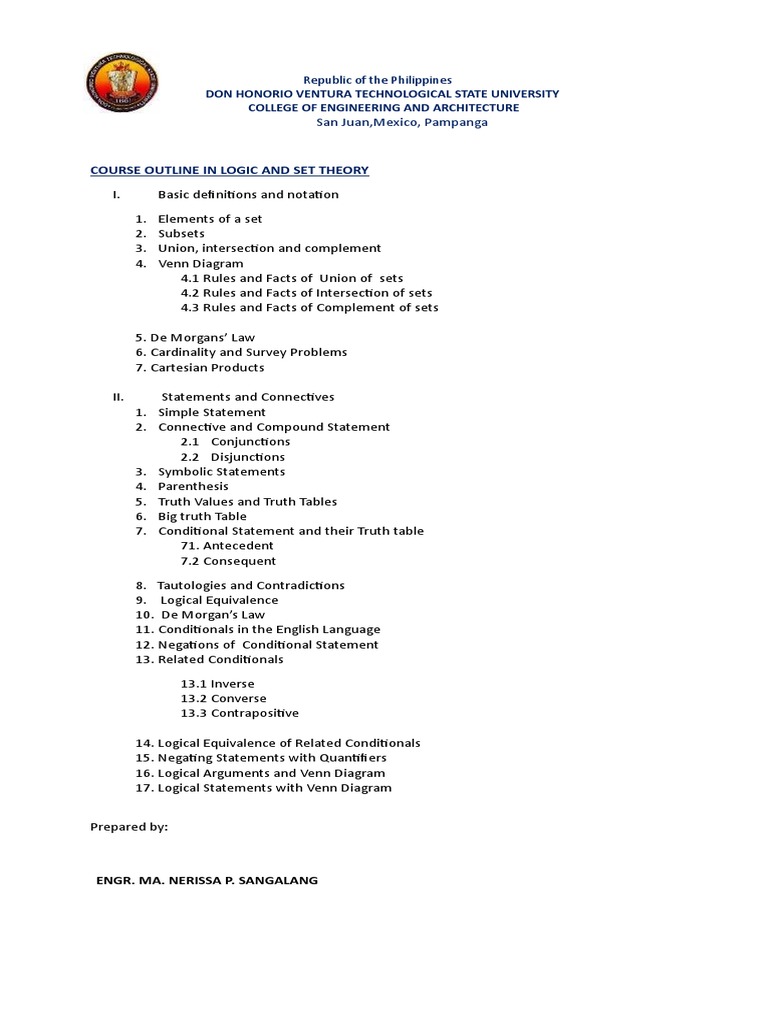 Course Outline in Logic and Set Theory | PDF | Set (Mathematics) | Logic