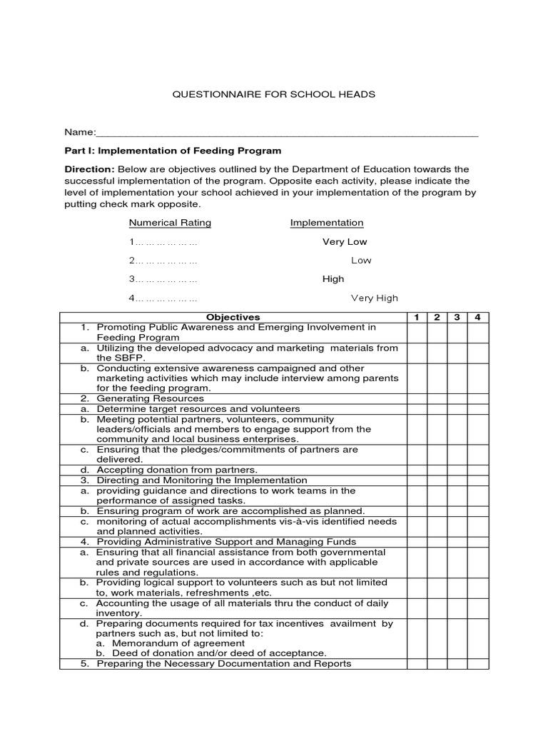 Questionaire for Feeding Program | Goal | Volunteering