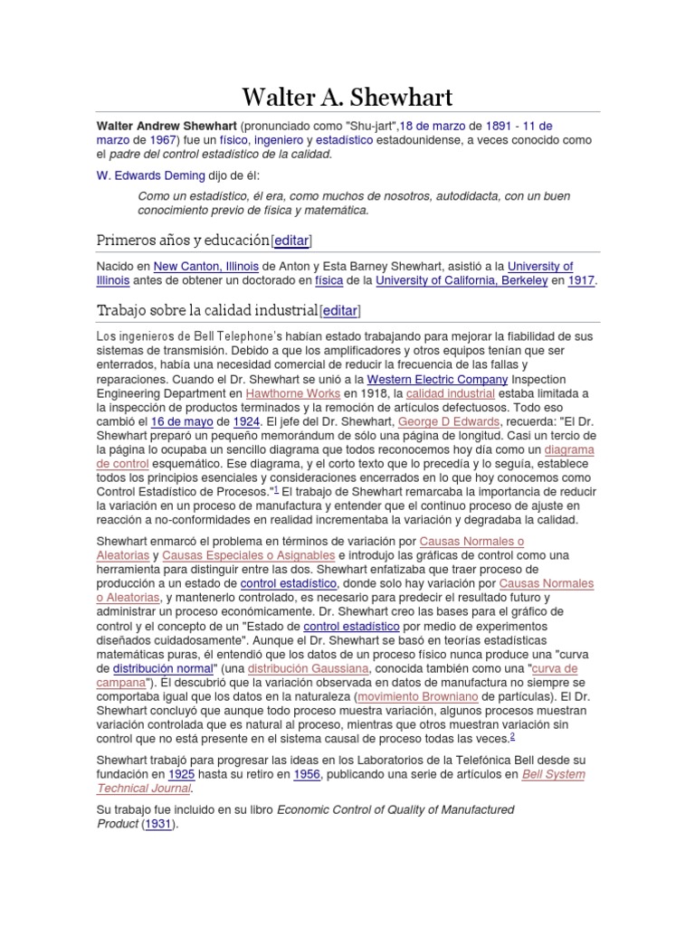 Aportaciones de Walter Shewhart a la Calidad | PDF | Science ...