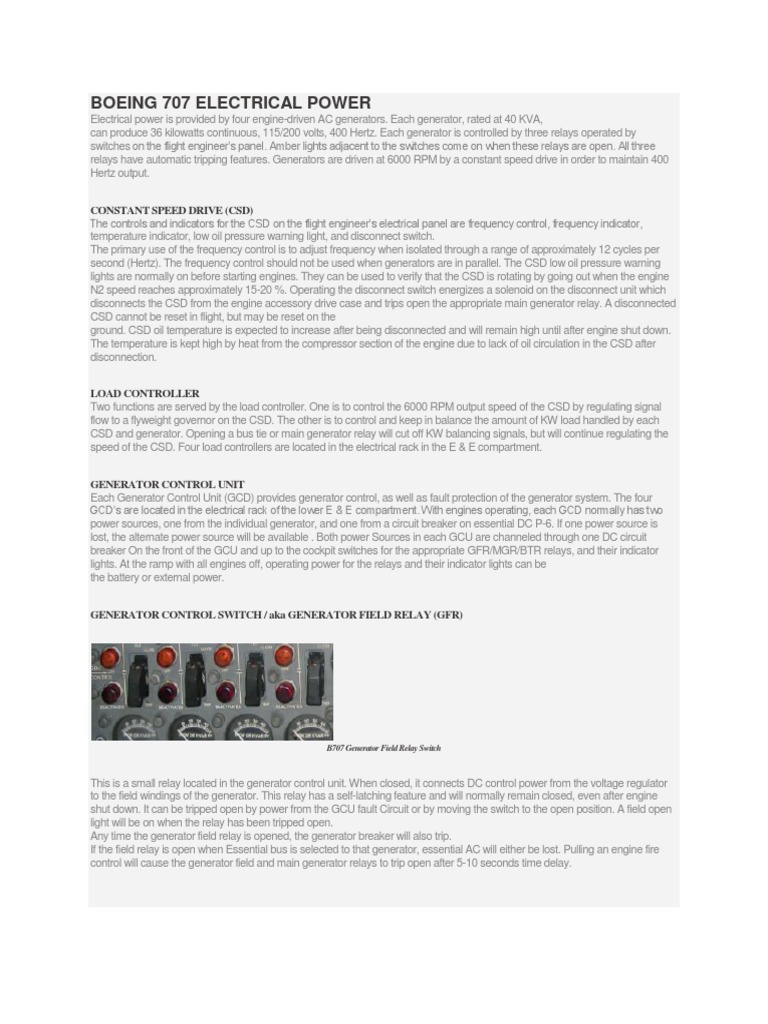Boeing 707 Electrical System Overview | PDF | Relay | Electric Generator