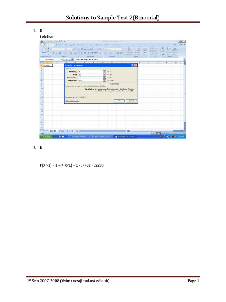Binomial Test 2 Solutions 2007-2008 | PDF