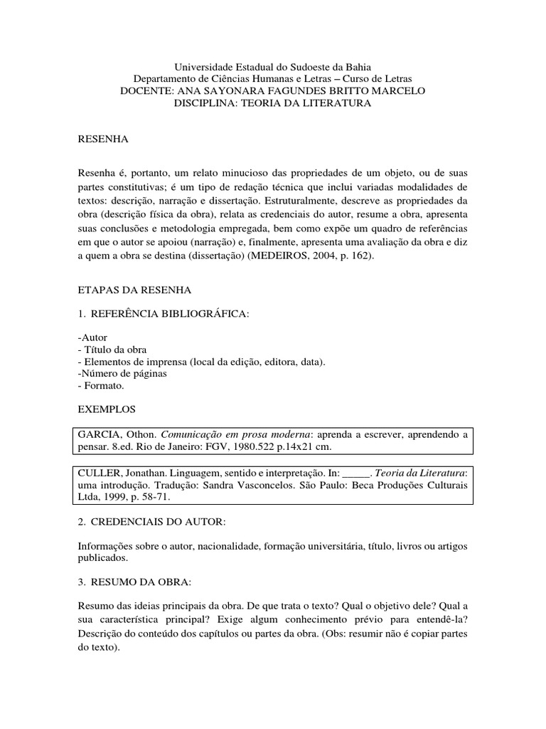 Guia para elaboração de resenhas: estrutura, etapas e exemplos | PDF ...