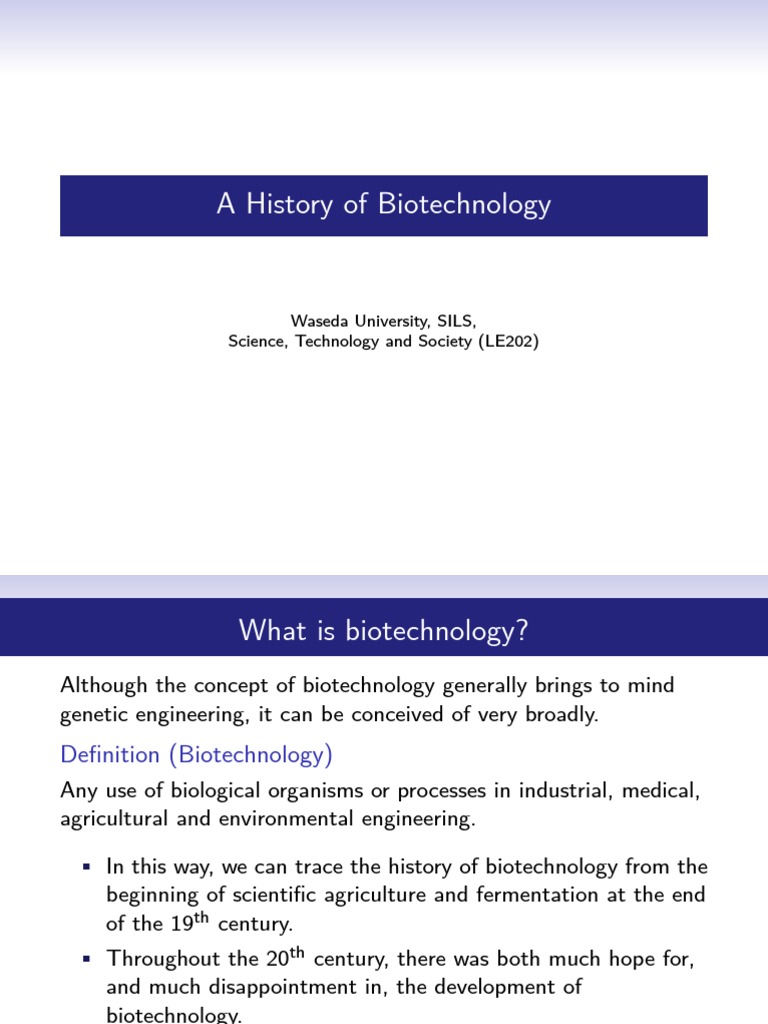 A History of Biotechnology: Waseda University, SILS, Science ...